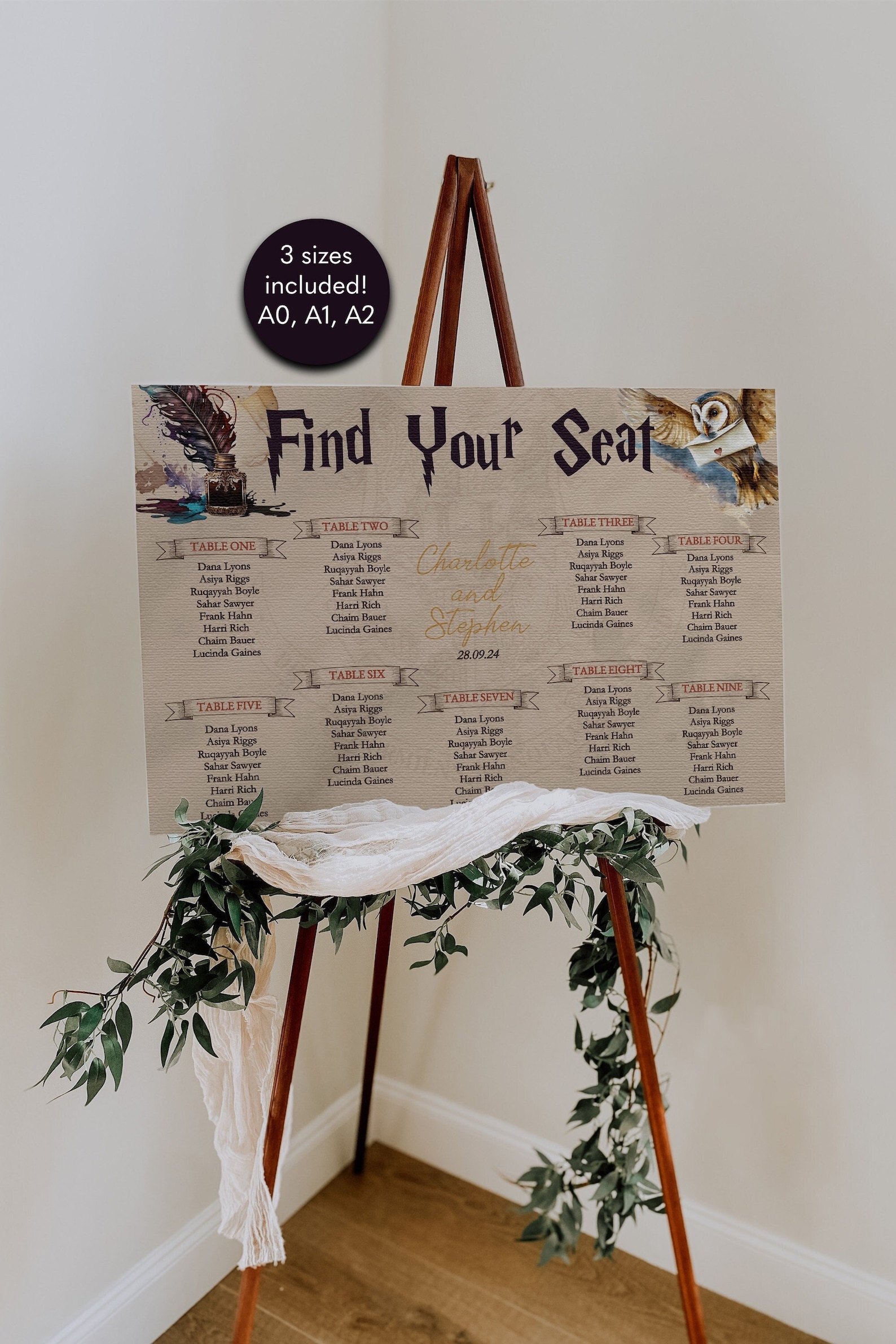 MAGICAL Wedding Seating Chart Template Fantasy Wizard Table Plan ...