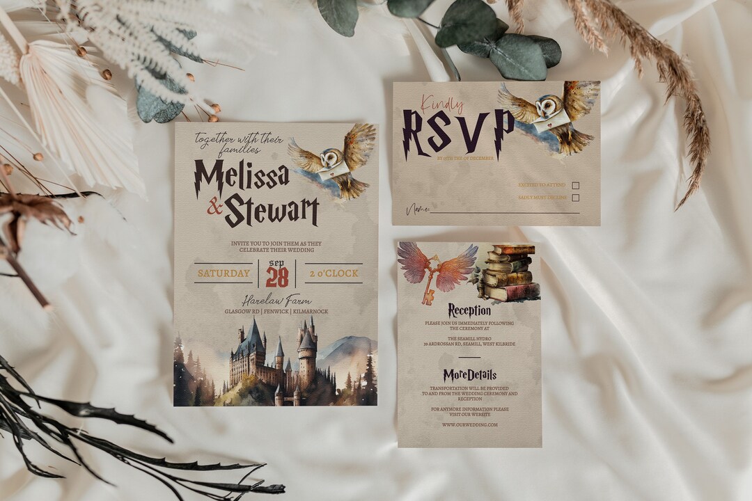 MAGICAL Wedding Template Suite Editable Magic School Invitation Fantasy ...