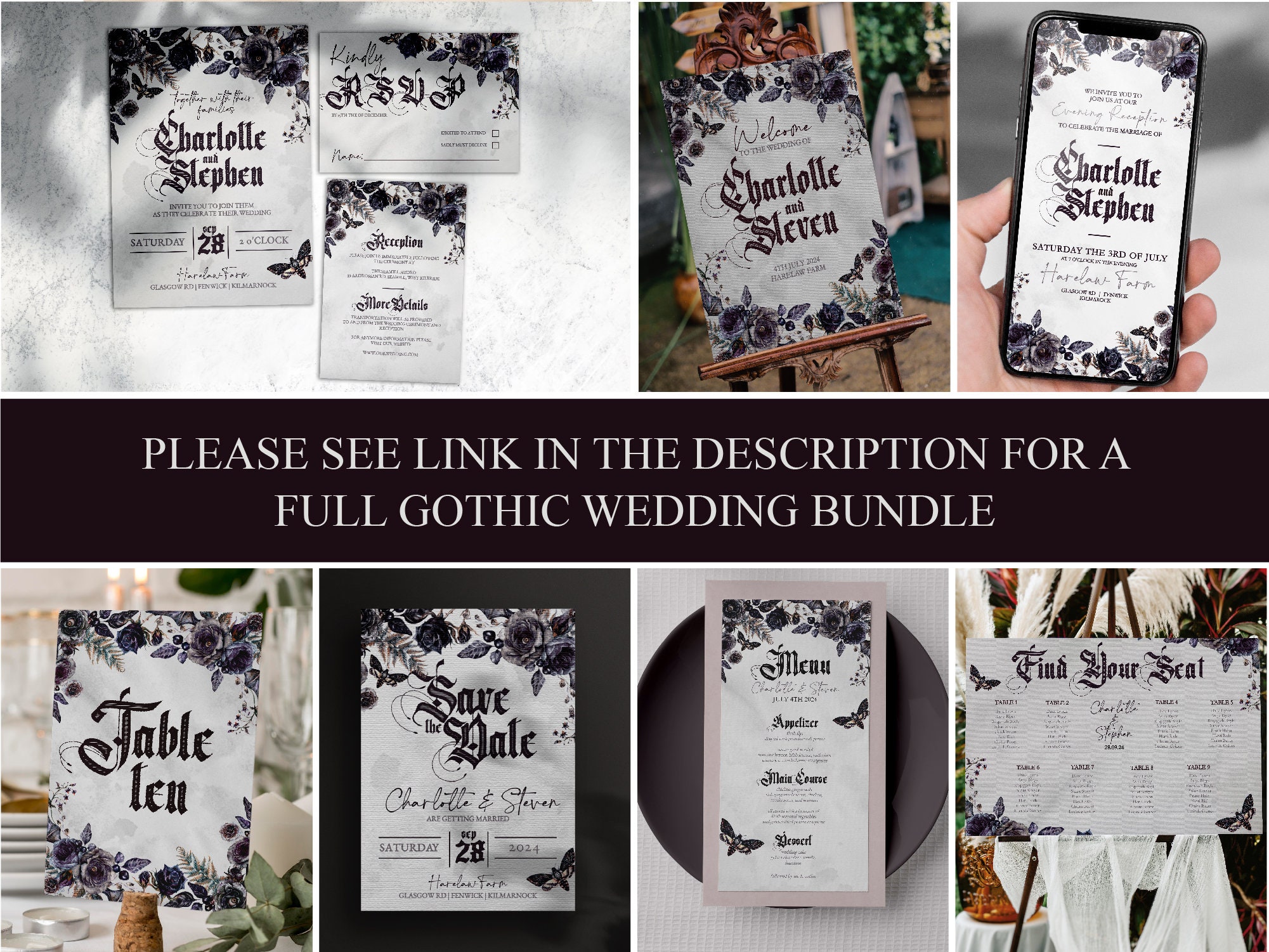 GOTHIC HALLOWEEN Wedding Seating Chart Template | Vintage Floral ...