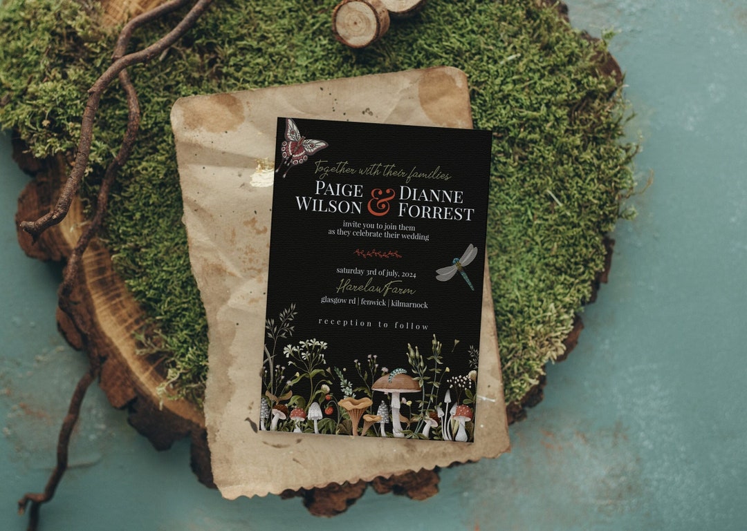 Cottagecore Wedding Invitation Template Editable Wedding Fairy Mushroom ...