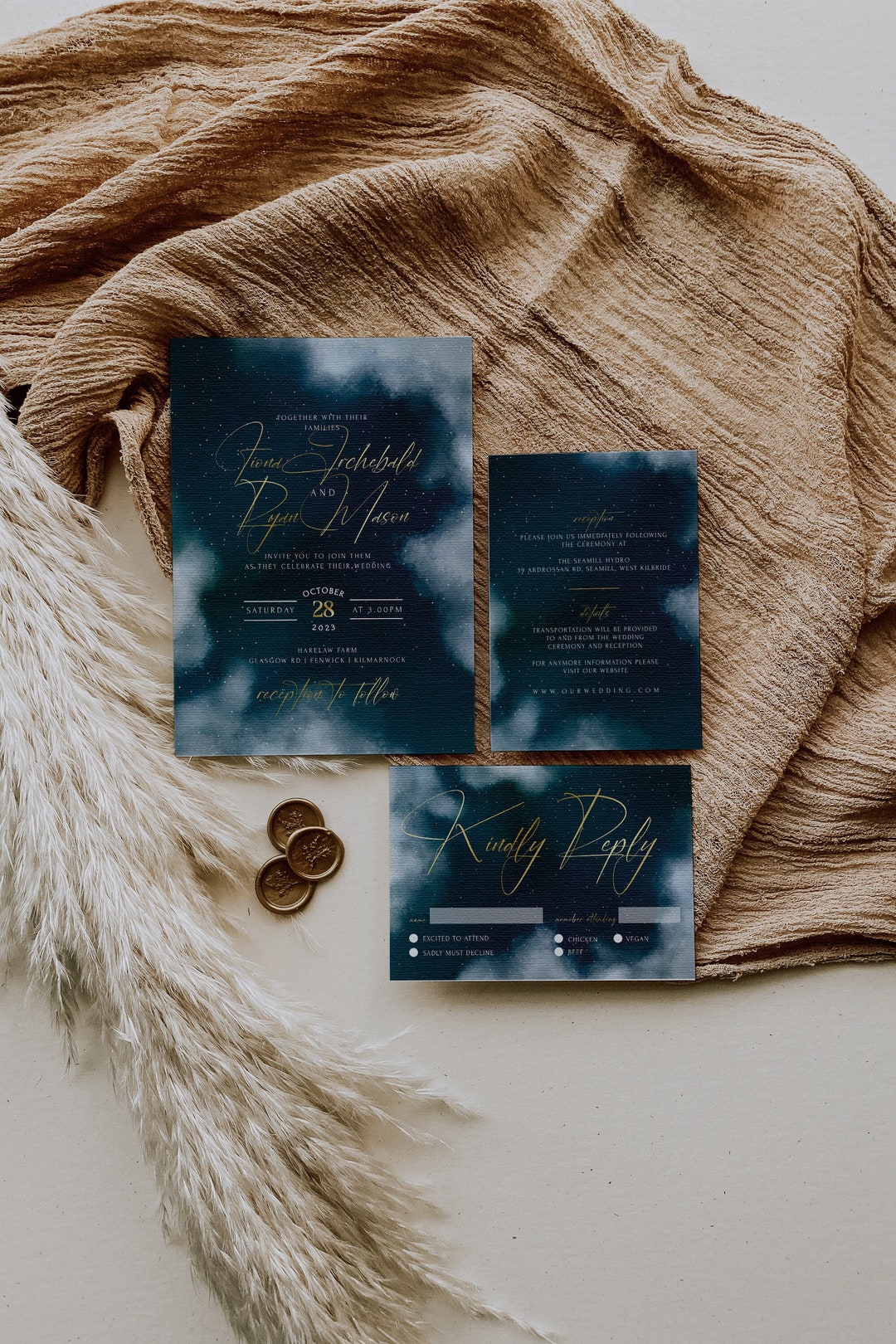 Dreamy Wedding Invitation Template, Editable Night Sky Wedding Invite ...