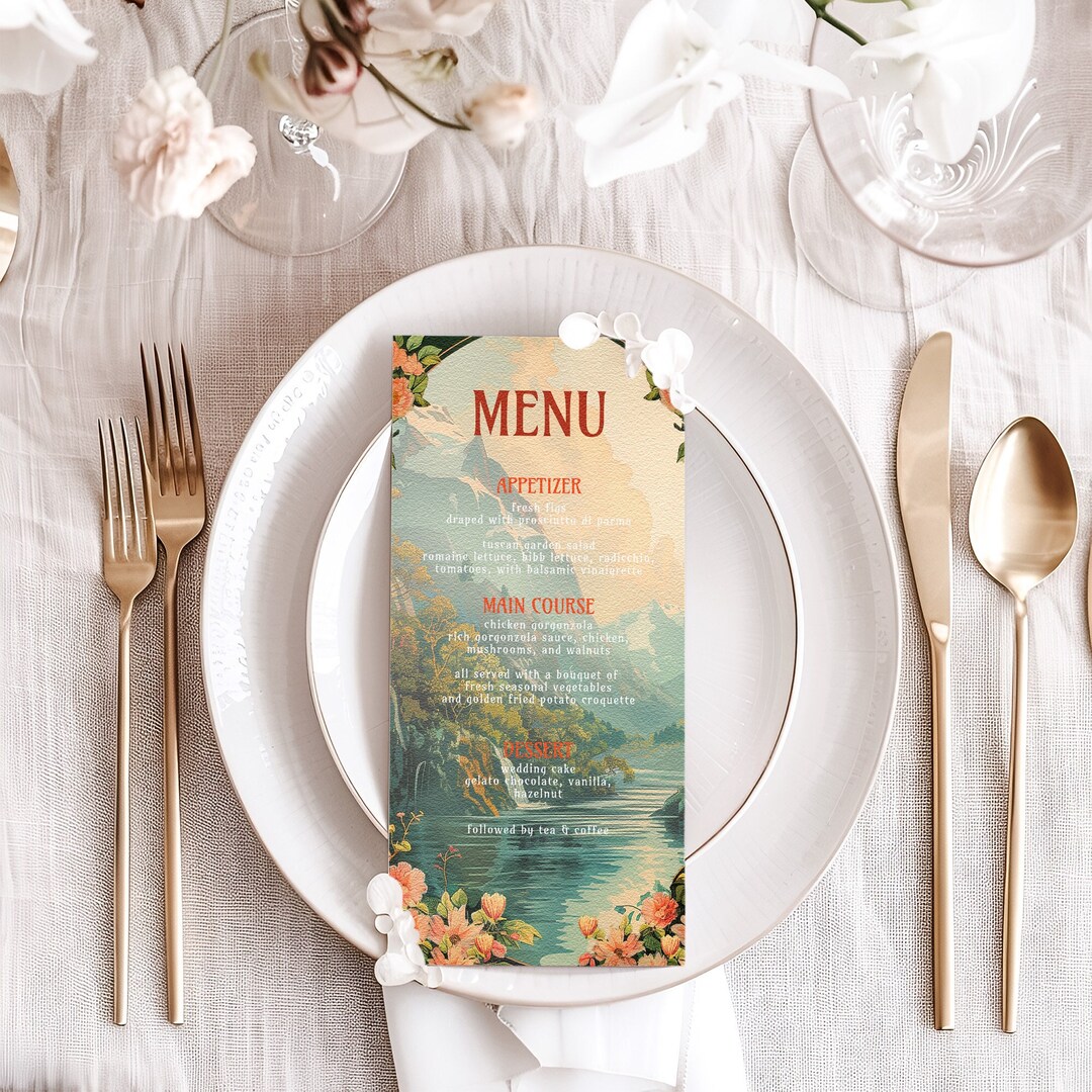 Fantasy Wedding Menu Card Template, Mucha Menu Editable Template ...