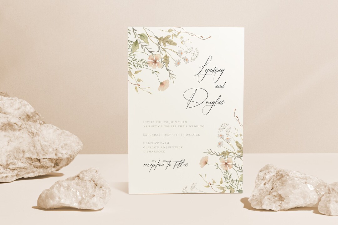 Spring Wildflower Wedding Invitation Editable Template Delicate Floral ...