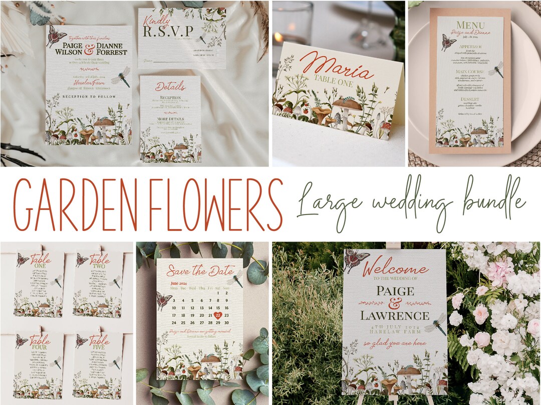Garden Flowers Wedding Template Suite Large Wedding Bundle Printable ...