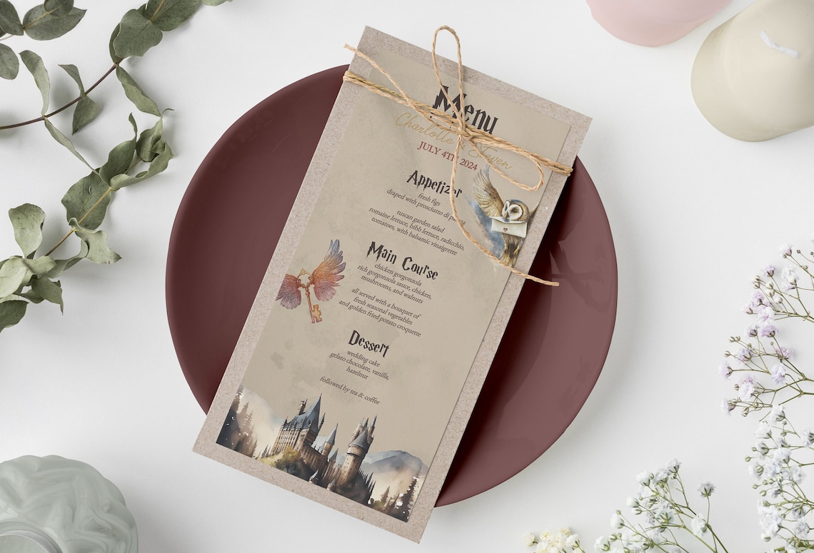 MAGICAL Fantasy Menu Card Template | Wizard Wedding Menu Template ...