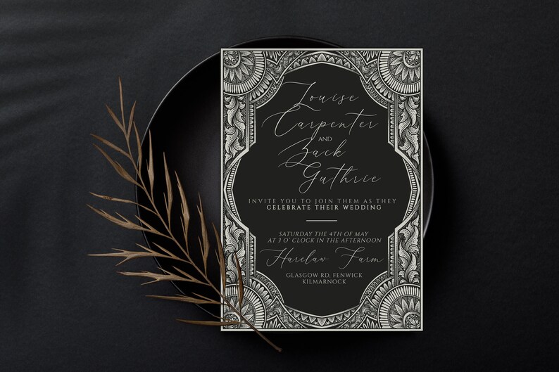 GOTHIC Wedding Invitation Template Editable Vintage Goth - Etsy