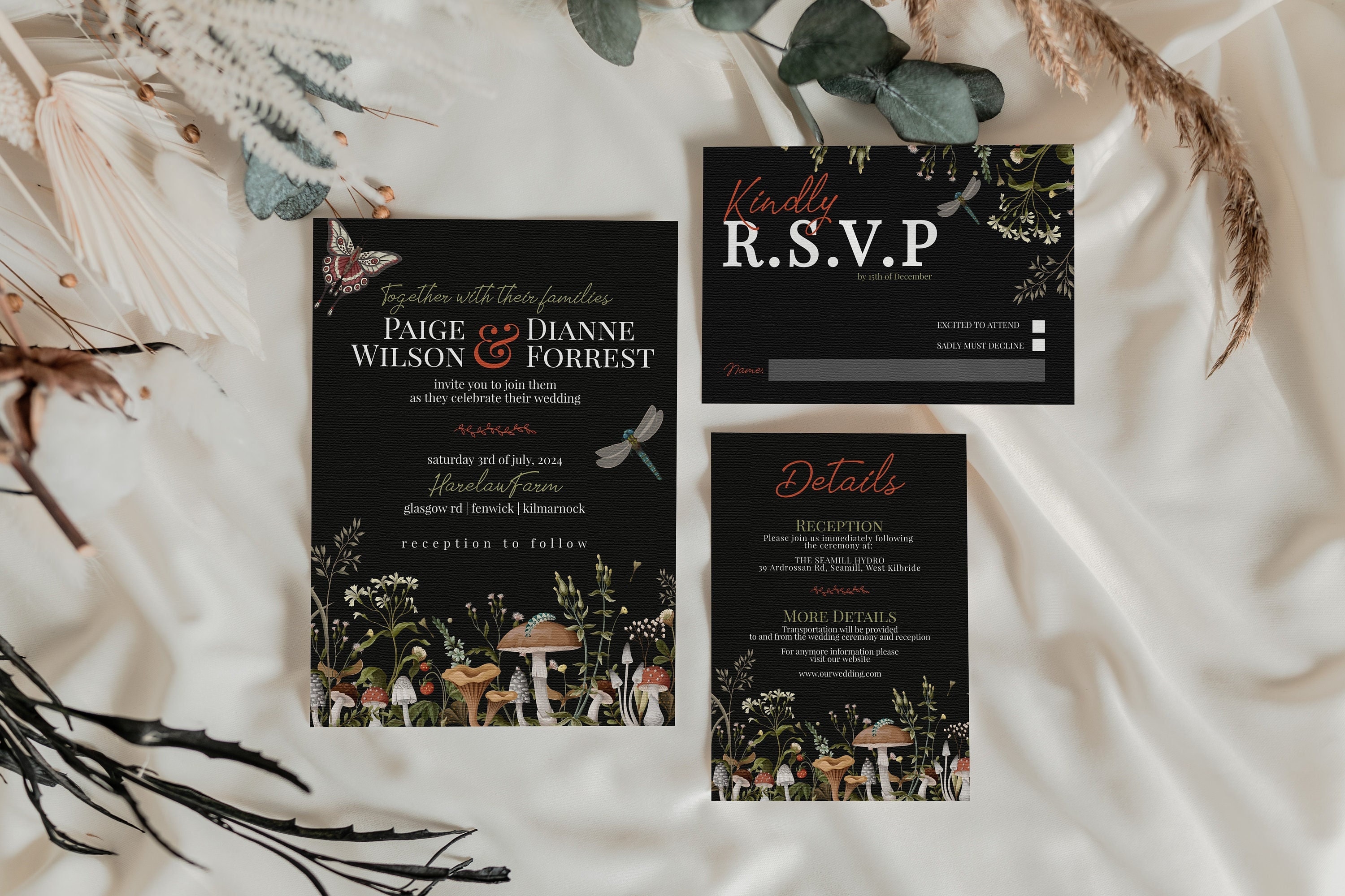 Cottagecore Wedding Invitation Template Set, Botanical Wedding, RSVP ...