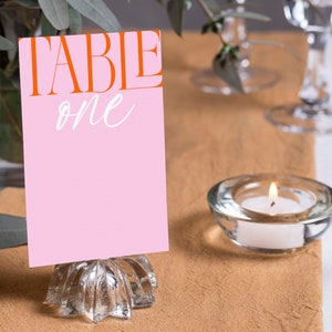 Retro Wedding Table Numbers Editable Template, Orange and Pink Wedding ...