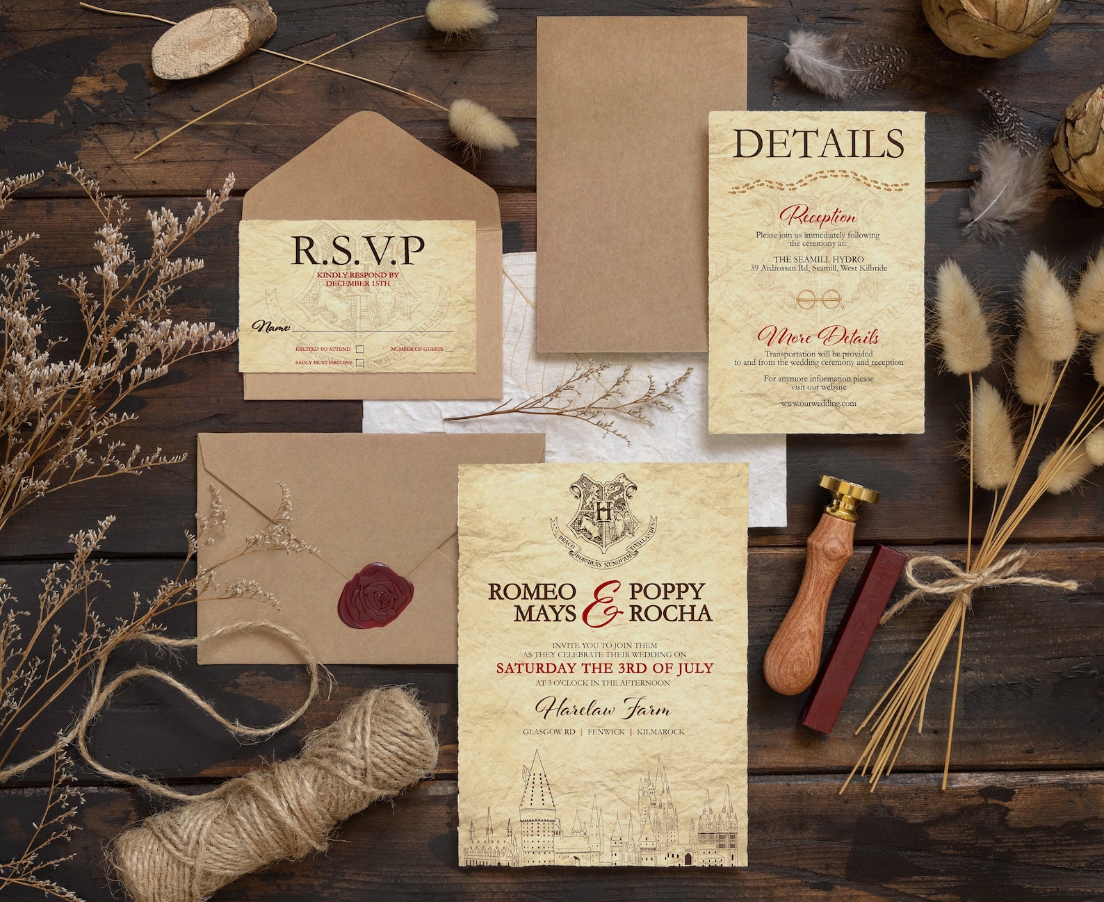 MAGICAL Wedding Invite Set Template Castle Crest Editable Wedding RSVP ...