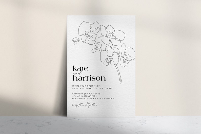 Orchid Wedding Invitation Template Editable Contemporary - Etsy