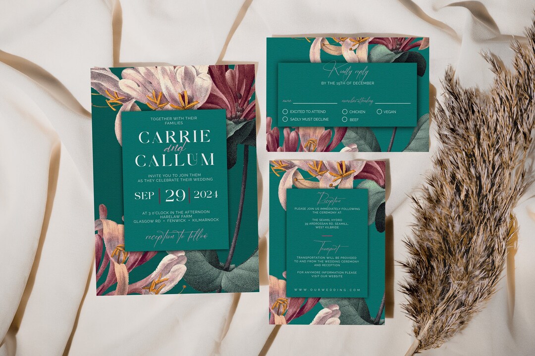 Bright Wedding Invitation Template Printable Honeysuckle Wedding Luxury ...