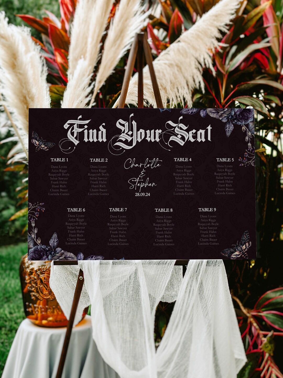 Halloween Wedding Seating Chart Template, Editable Goth Wedding Table ...
