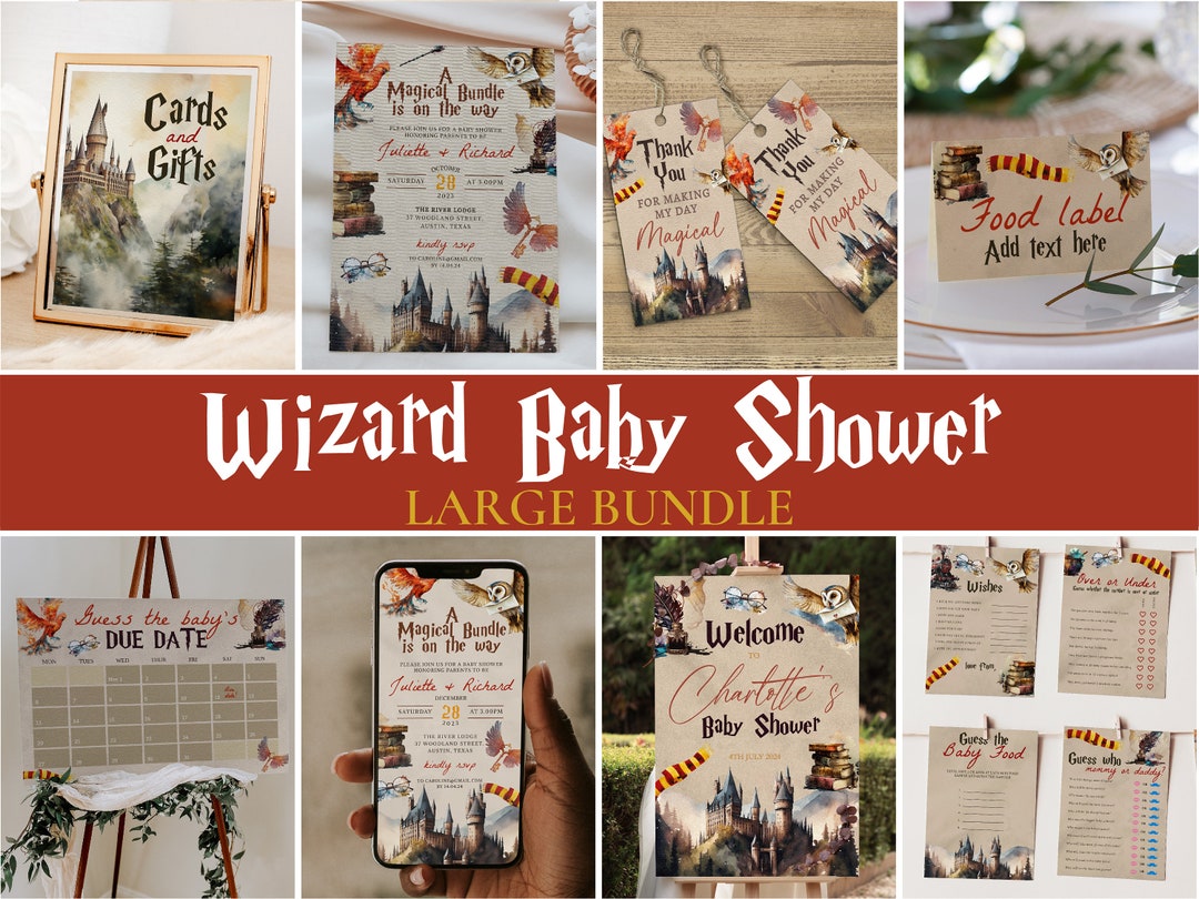Magical Wizard Baby Shower Large Bundle, Editable Baby Decorations Sign ...