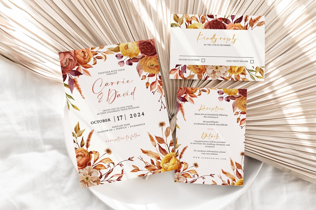 Rustic Fall Wedding Invite Template Autumn Wedding Template Boho ...