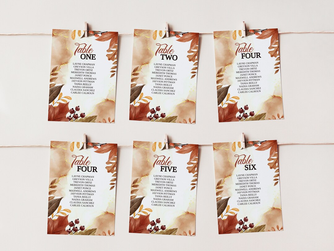 AUTUMN Wedding Seating Chart Template Fall Wedding Table Seating Plan ...