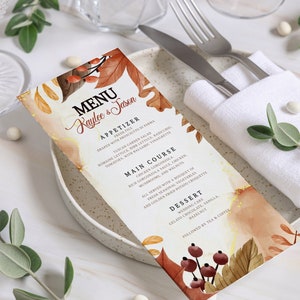 AUTUMN Wedding Menu Card Template Editable Menu Card Printable Wedding Menu Terracotta Rustic ...