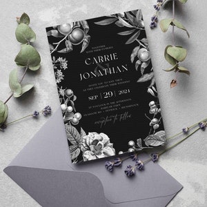 Dark Botanical Wedding Invitation Template Set Romantic Goth Wedding ...