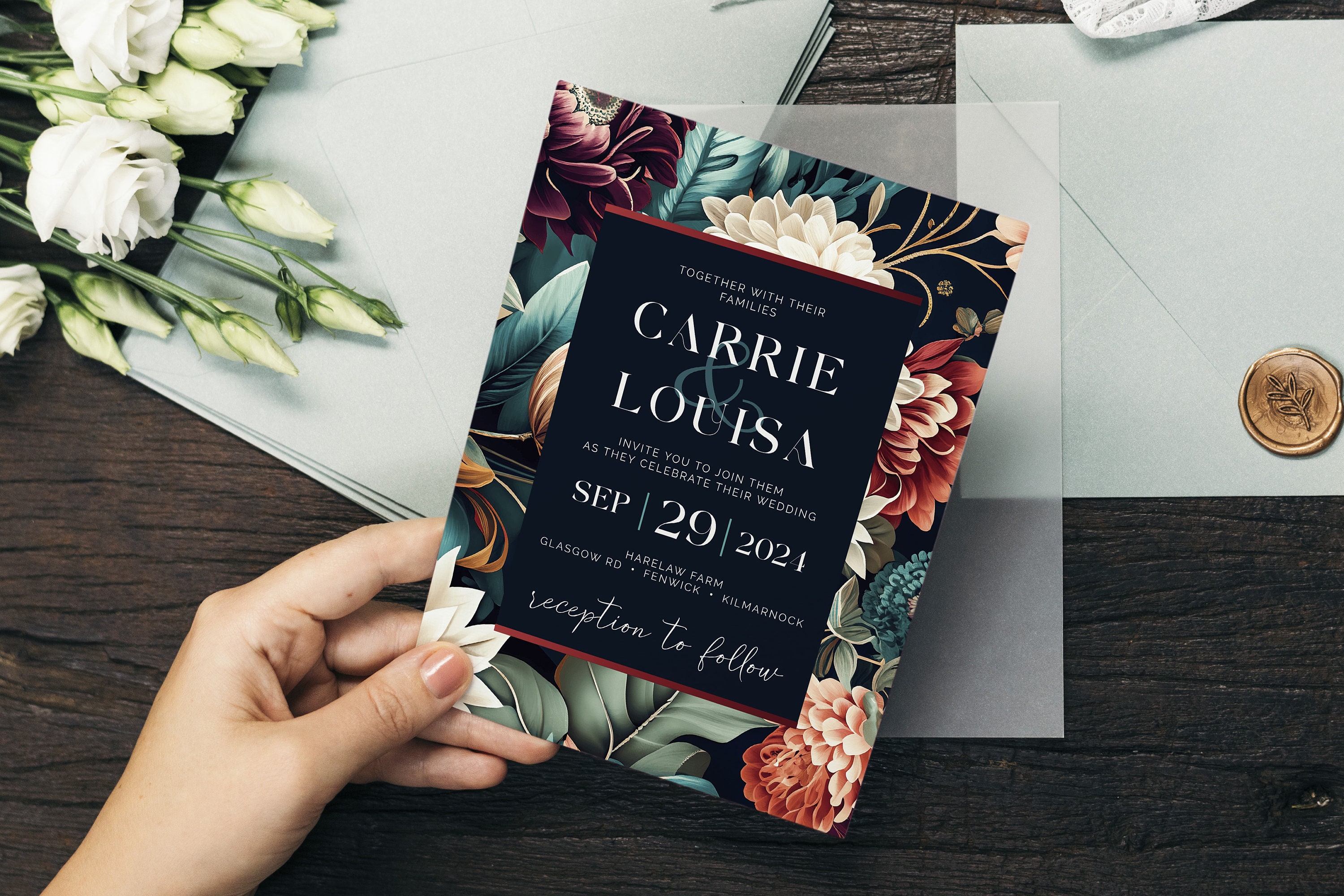 LUXURY Floral Wedding Invitation Template Set Bold Flowers Wedding ...