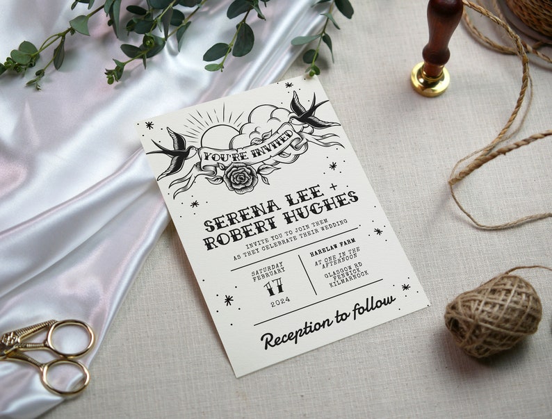 TRAD TATTOO Wedding Invitation Set RSVP Details Alternative Wedding ...