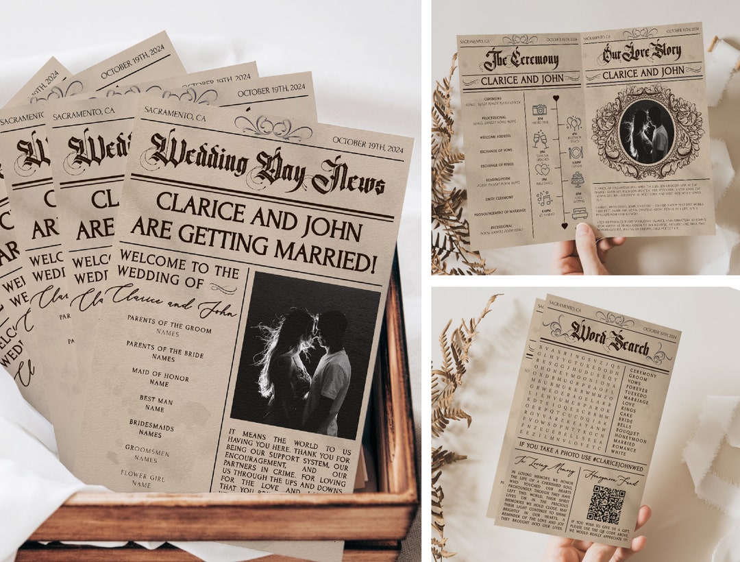 Vintage Newspaper Wedding Program Template, Gothic Wedding Program ...
