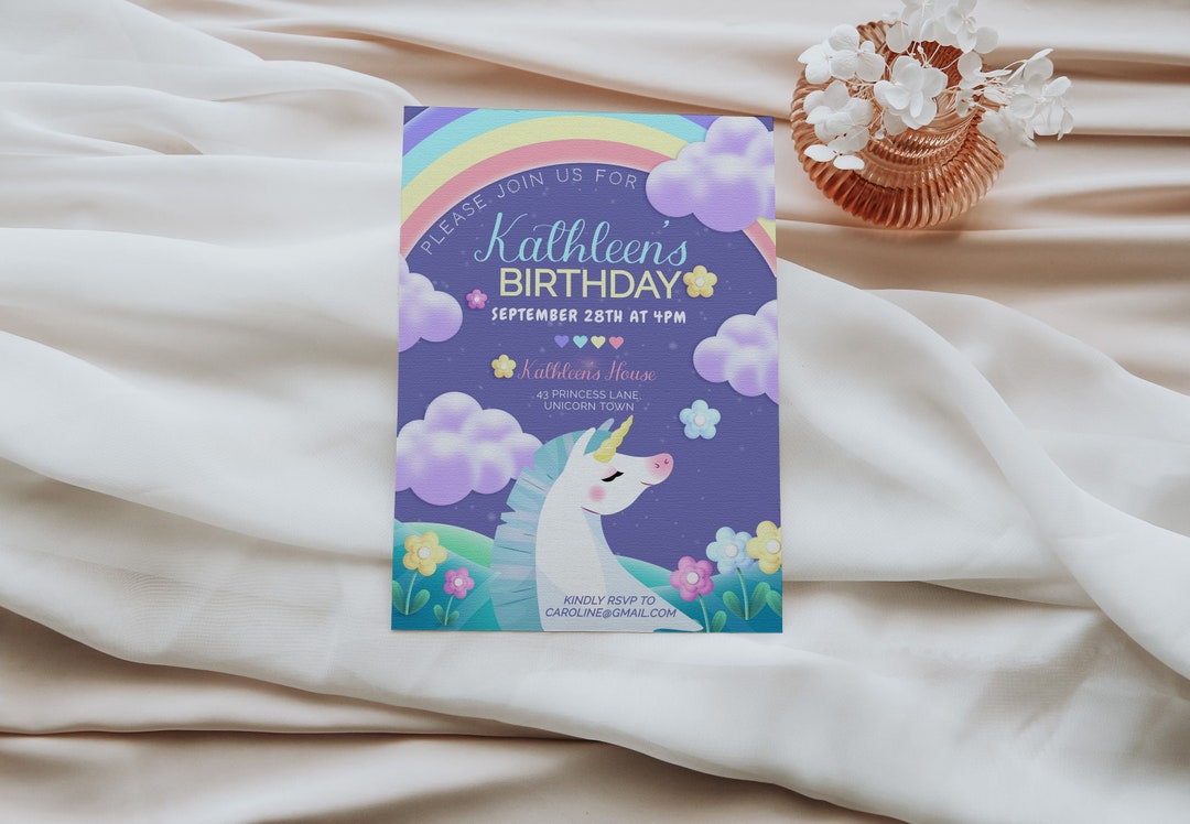 Rainbow Unicorn Birthday Invitation Template Fairy Tale Birthday Invite ...
