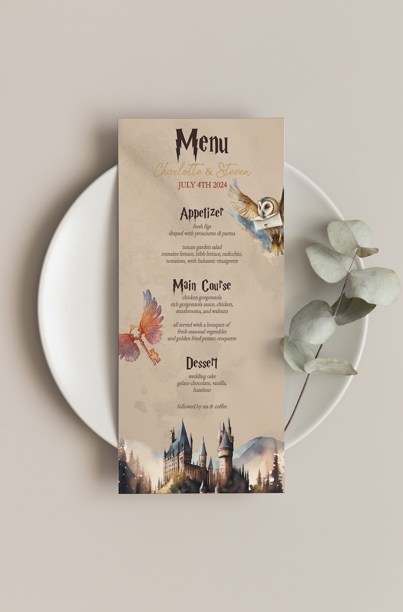 MAGICAL Fantasy Menu Card Template Wizard Wedding Menu - Etsy