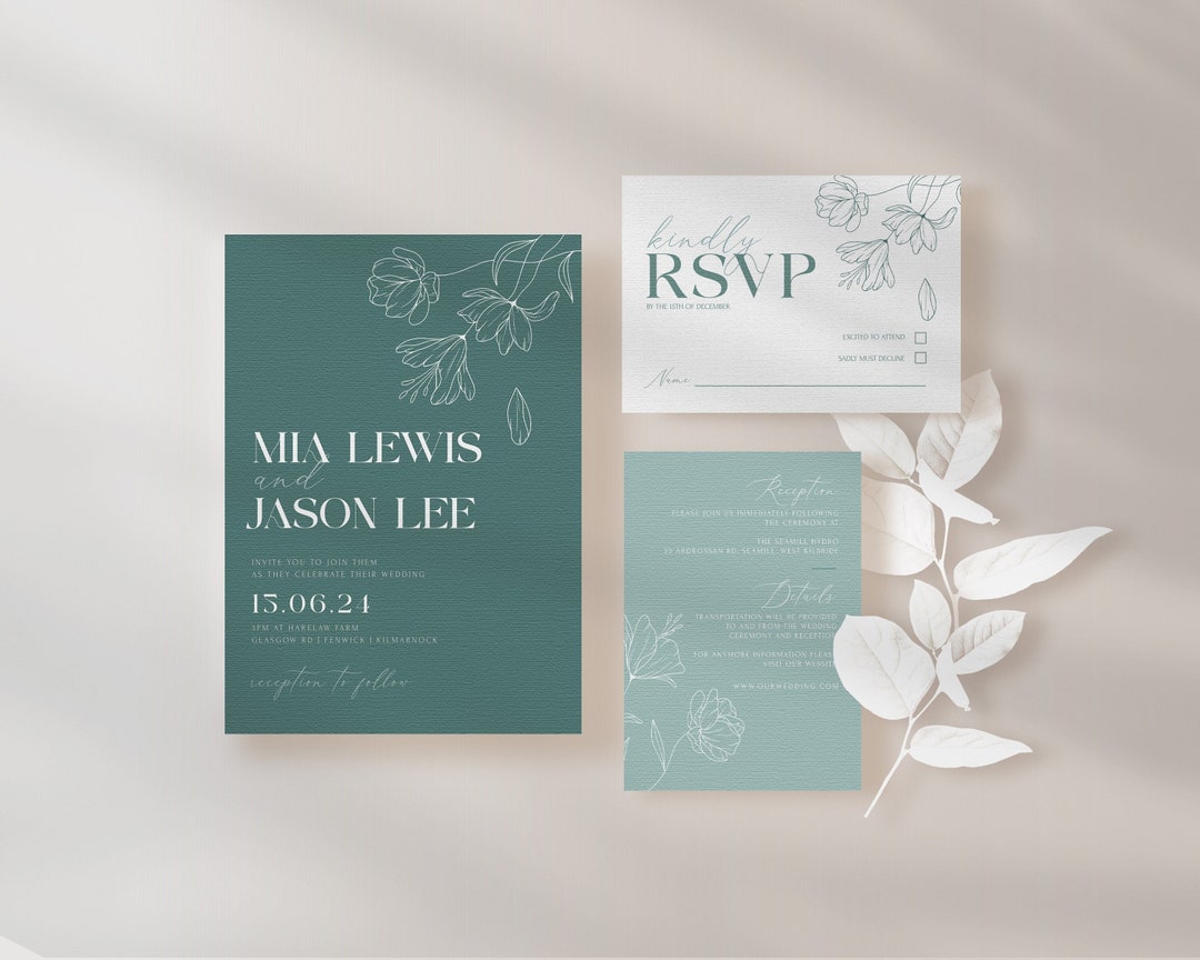 Gradient Wedding Invitation Template, Minimalist Floral Wedding Invite ...