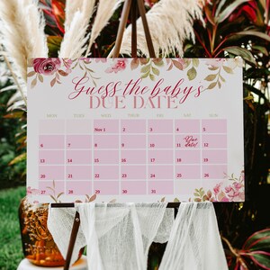 Due Date Calendar Sign Guess the Due Date Baby in Bloom Baby Shower ...