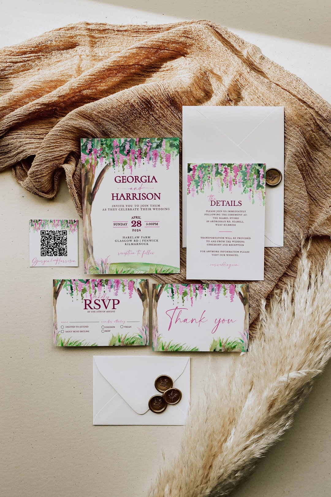 Floral Garden Wedding Invitation Bundle, Large Wedding Invite Template ...