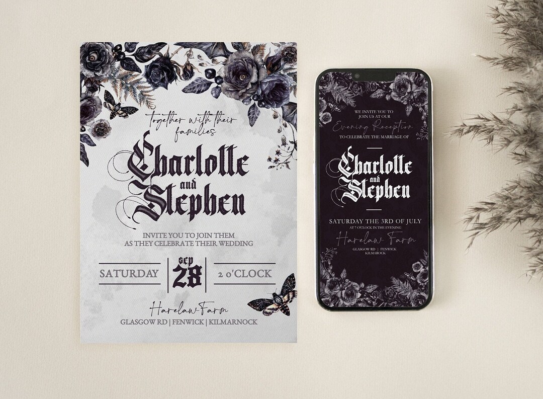 GOTHIC Wedding Invitation Template Romantic Goth Wedding Invite Day ...