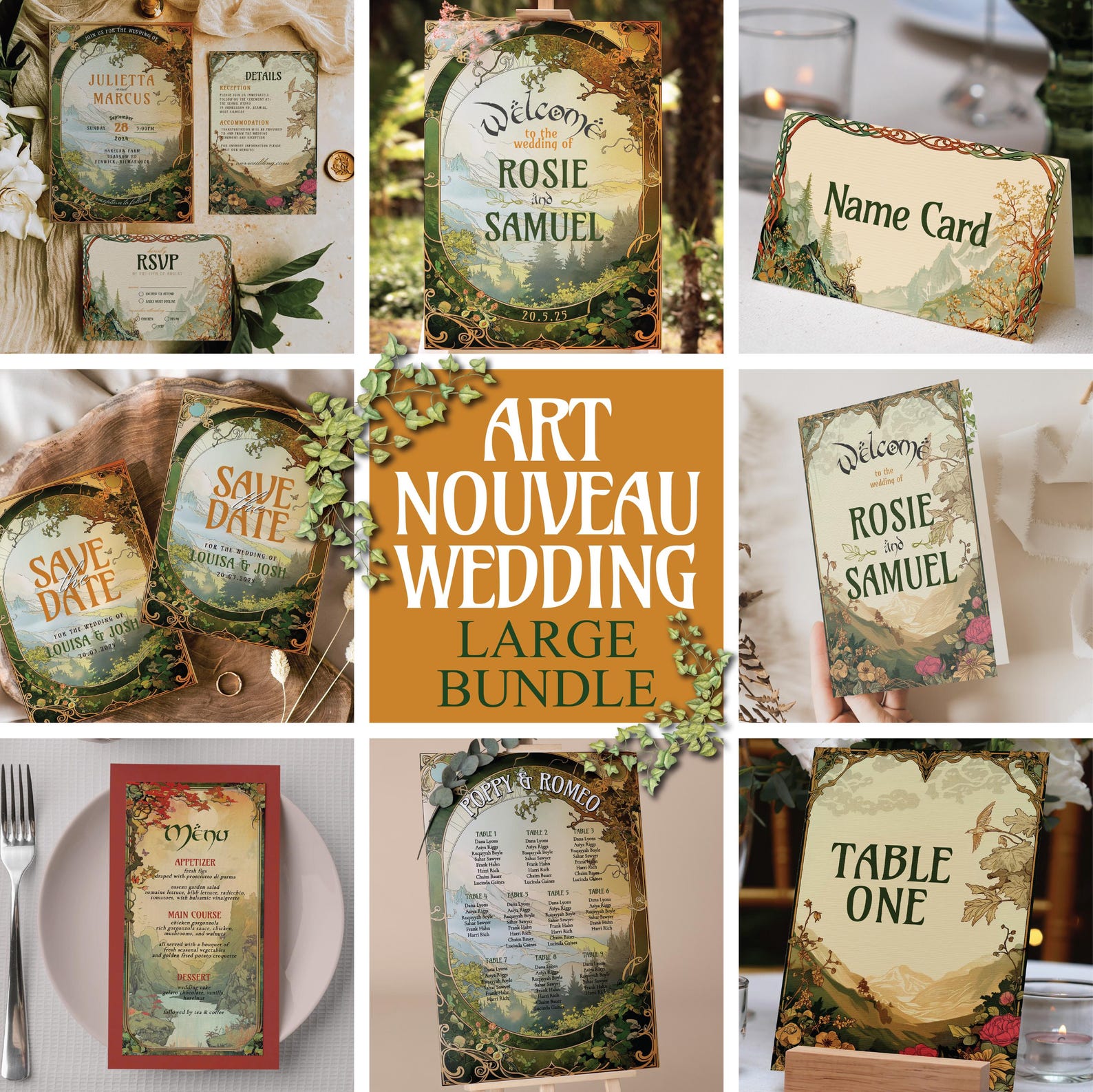 Fantasy Mucha Large Wedding Bundle, Nature Art Nouveau Invitation ...