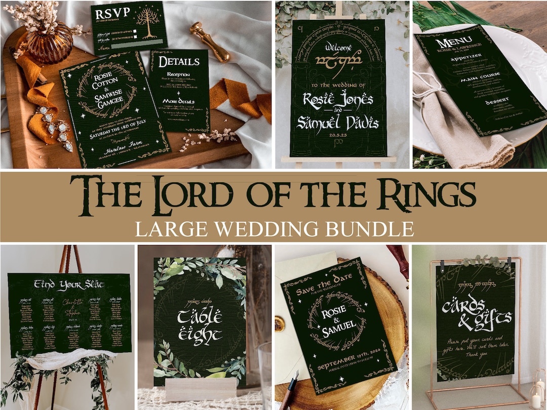 LOTR Wedding Set Large Bundle Editable Templates Geek Wedding Tolkien ...