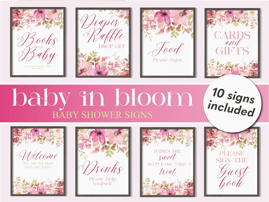 Baby in Bloom Baby Shower Signs, Editable Baby Shower Decorations Sign ...