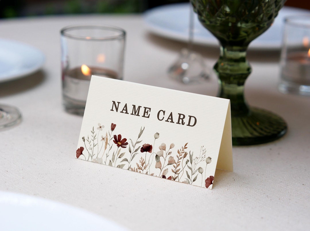 Red Floral Wedding Name Cards Editable Template, Floral Burgundy ...