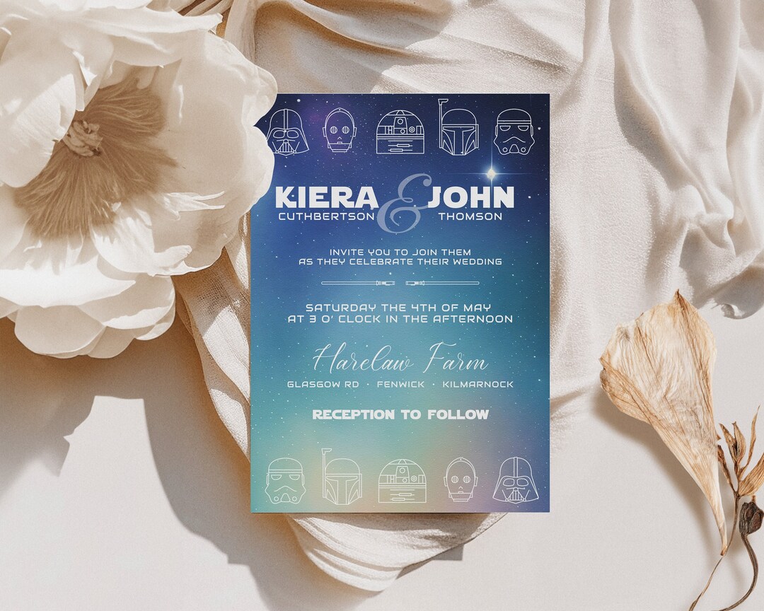 Space Wedding Invitation Template Set, RSVP Details Wedding Invite ...