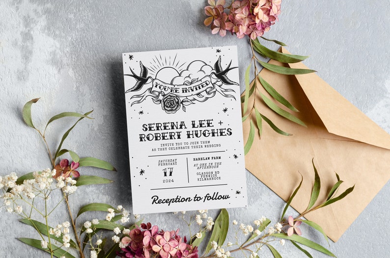 Alternative Wedding Invitation Goth Trad Tattoo Wedding Invite Template ...