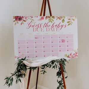 Due Date Calendar Sign Guess the Due Date Baby in Bloom Baby Shower ...
