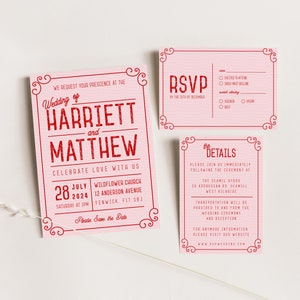 Wedding Bundle Wes Anderson Templates, Retro Wedding Suite, Pink and ...