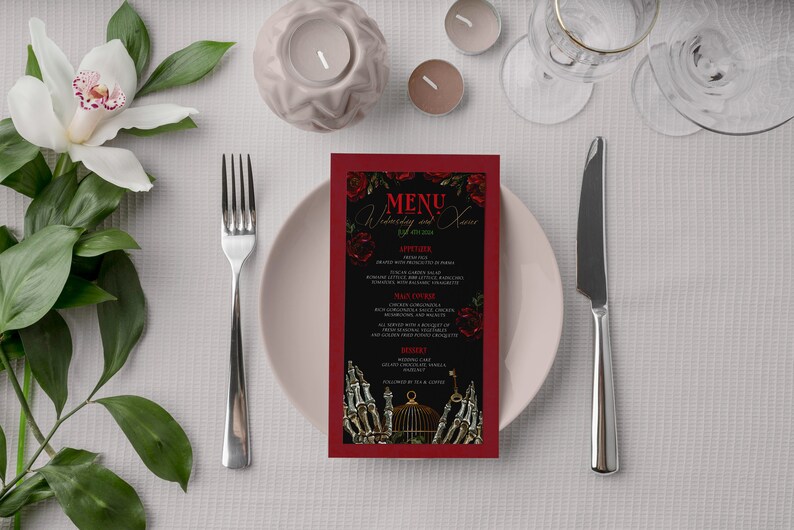 Gothic Wedding Menu Template Editable Menu Cards for Wedding - Etsy