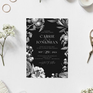 Dark Botanical Wedding Invitation Template Set Romantic Goth Wedding ...
