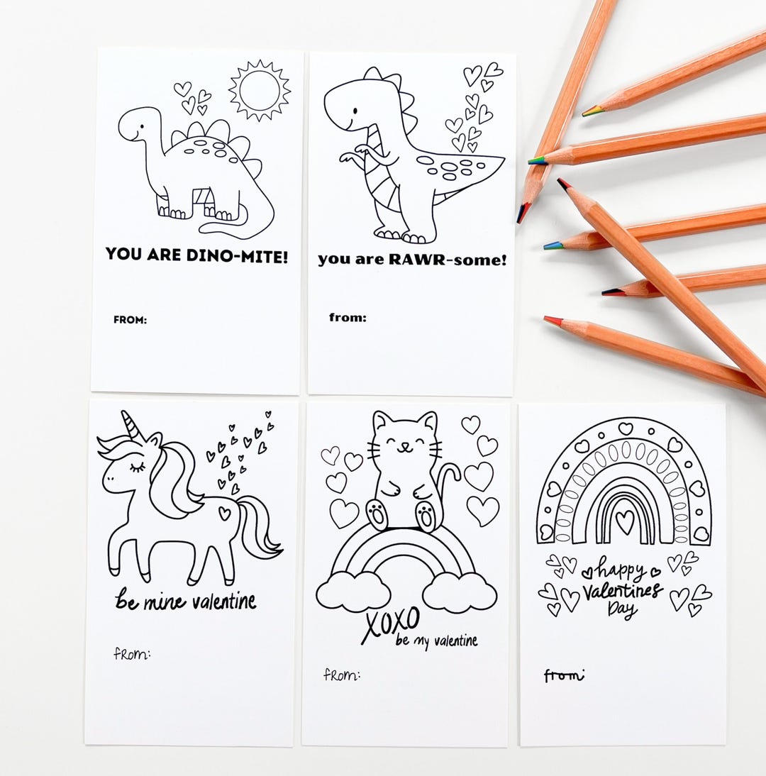Kids Coloring Page Valentine Cards | Non Candy Activity Valentines for ...