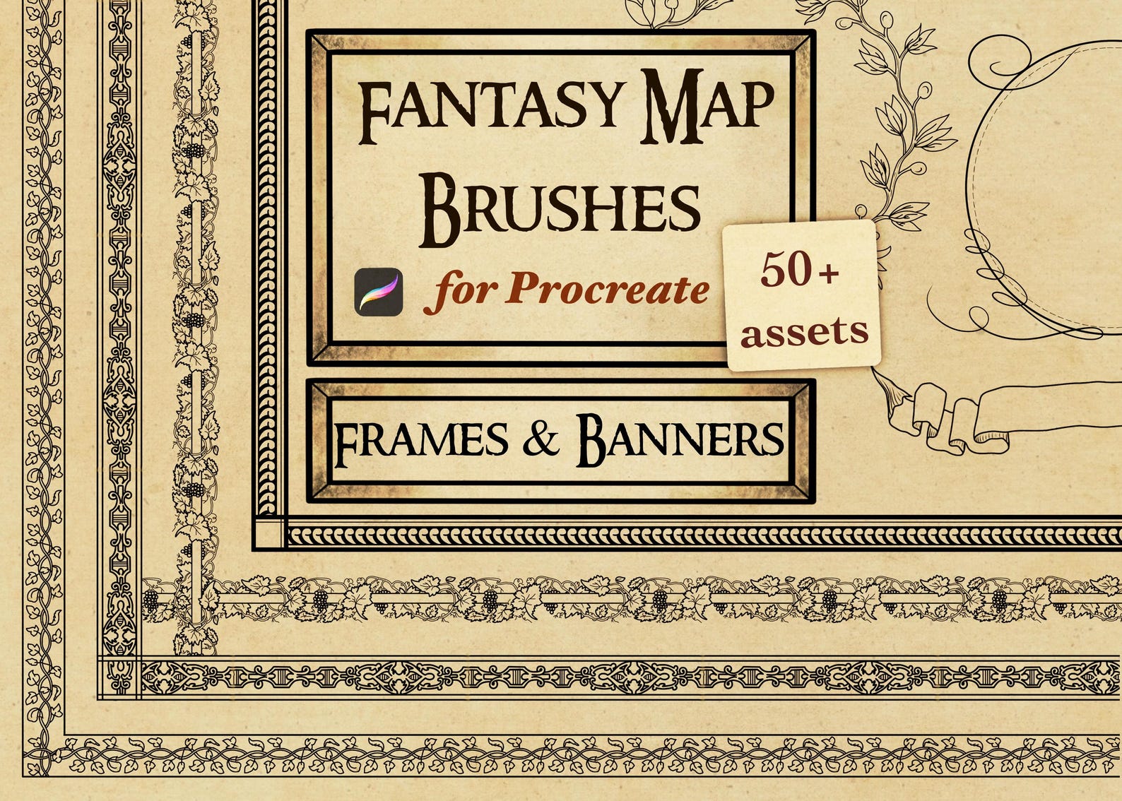 Fantasy Map Brush Sets and Stamps | Frames and Legends | Procreate Brushes | Fantasy Map Assets ...
