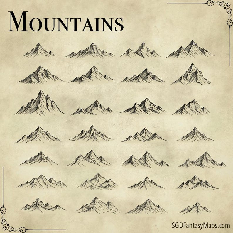 Fantasy Map Brushes & Assets: 140+ Mountain Stamps | Procreate ...