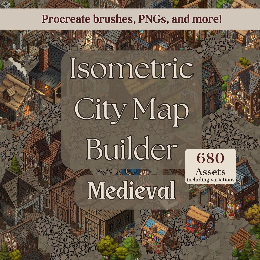 Isometric City Map Assets: Medieval | Procreate, Wonderdraft (PNG ...