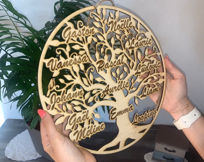 Personalized Wooden Tree of Life With All the First Names of Family and ...