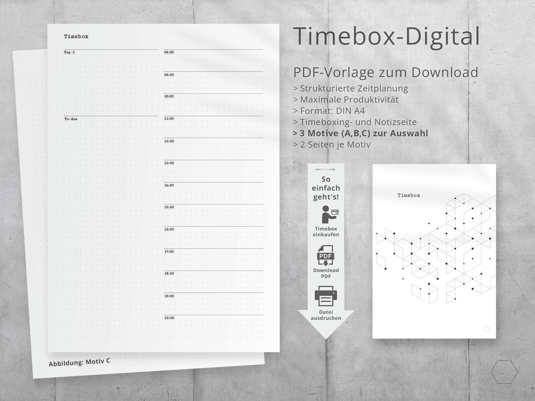 Timebox Digital Template PDF, 2 DIN A4 Pages, Choice of Three Different ...