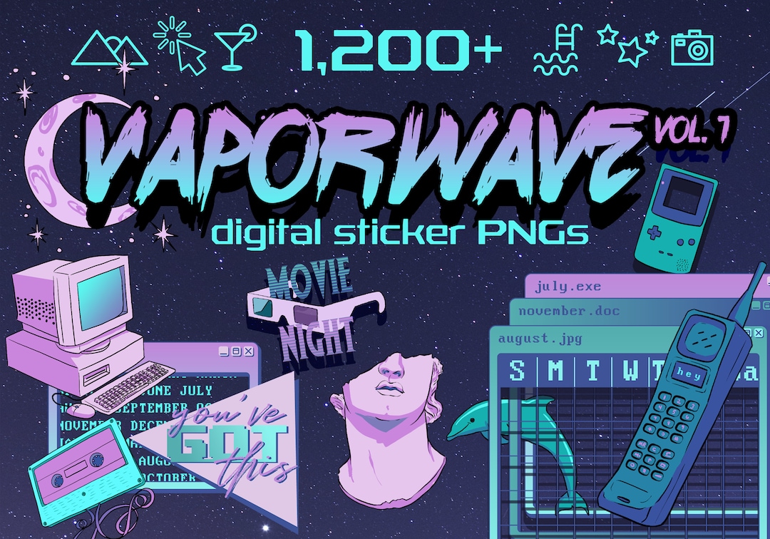 1200+ Vaporwave Digital Stickers PNG for Goodnotes, Onenote, iPad ...