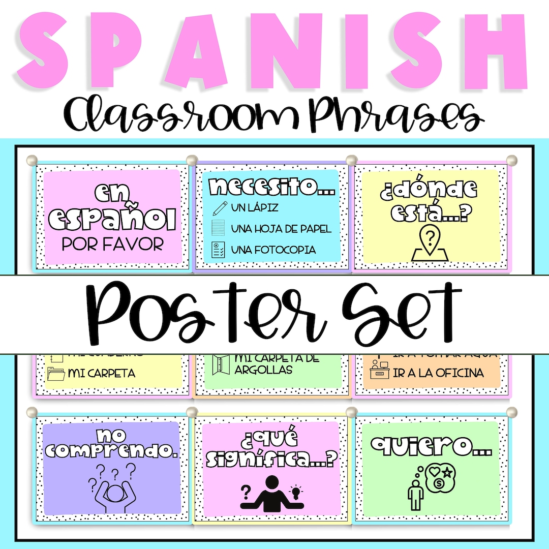 Digital Spanish Classroom Phrases Poster Set, Classroom Decor, Wall ...