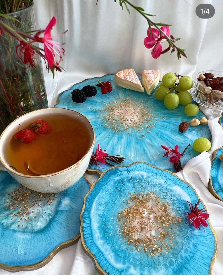 Epoxy Tea Set,cheeseboard, Coasters, Birthday Gift, Present, Wedding ...