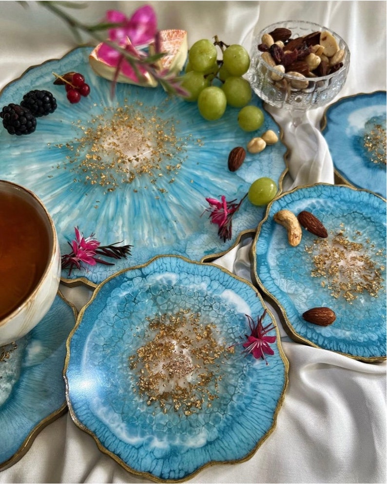 Epoxy Tea Set,cheeseboard, Coasters, Birthday Gift, Present, Wedding ...